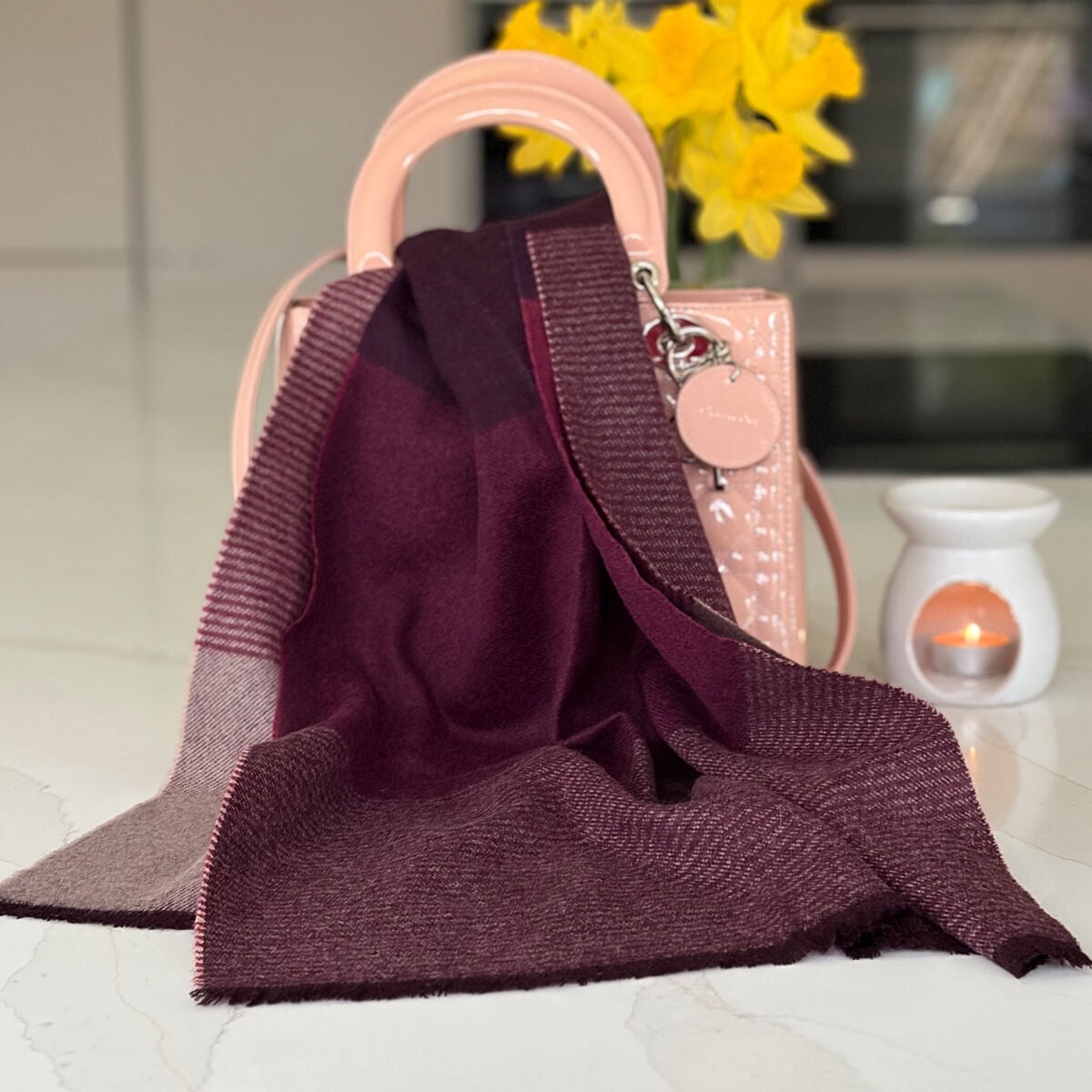 Damson Block Stripe Cashmere Scarf | The Travelwrap Company