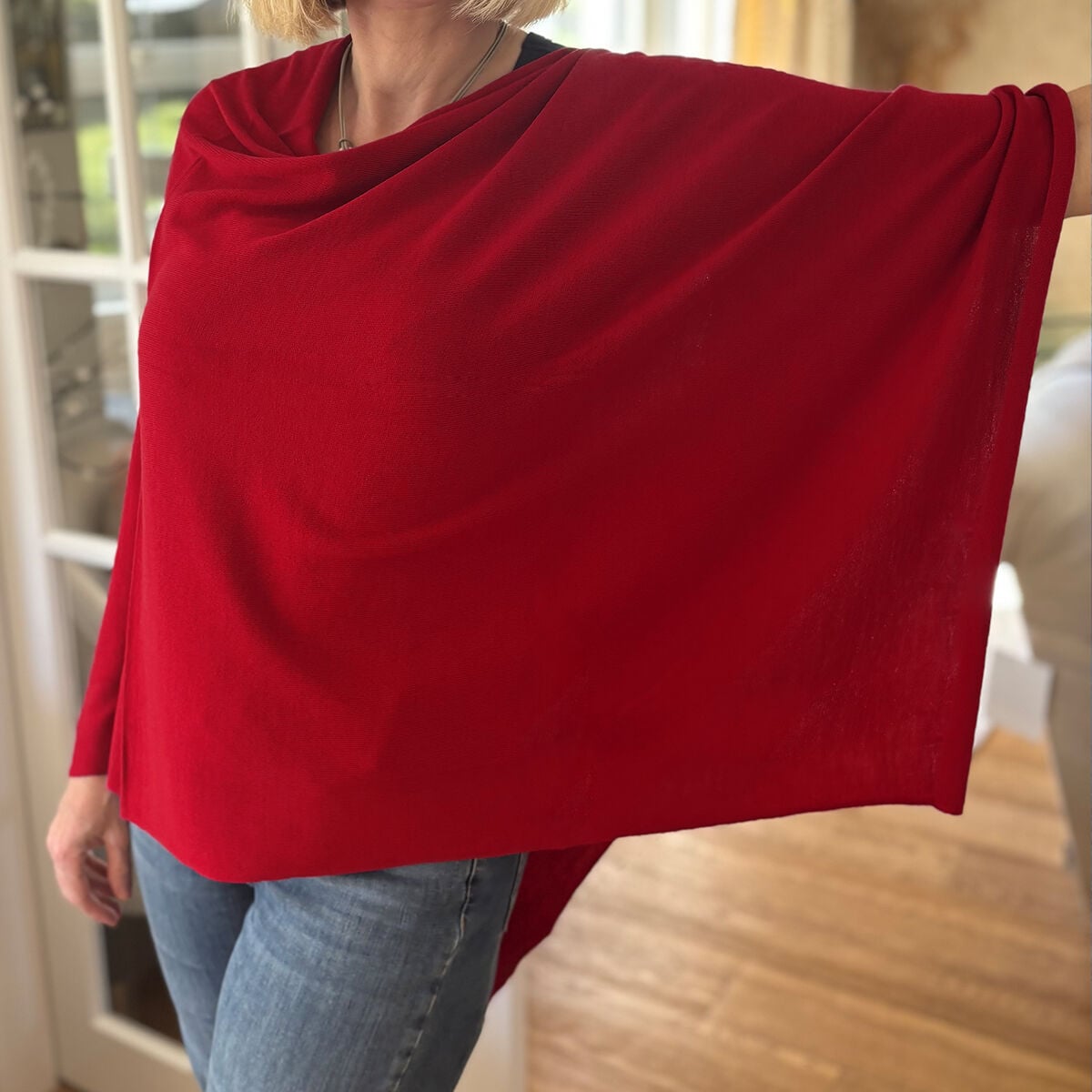 Teviot Carnelian Red Merino Poncho | The Travelwrap Company