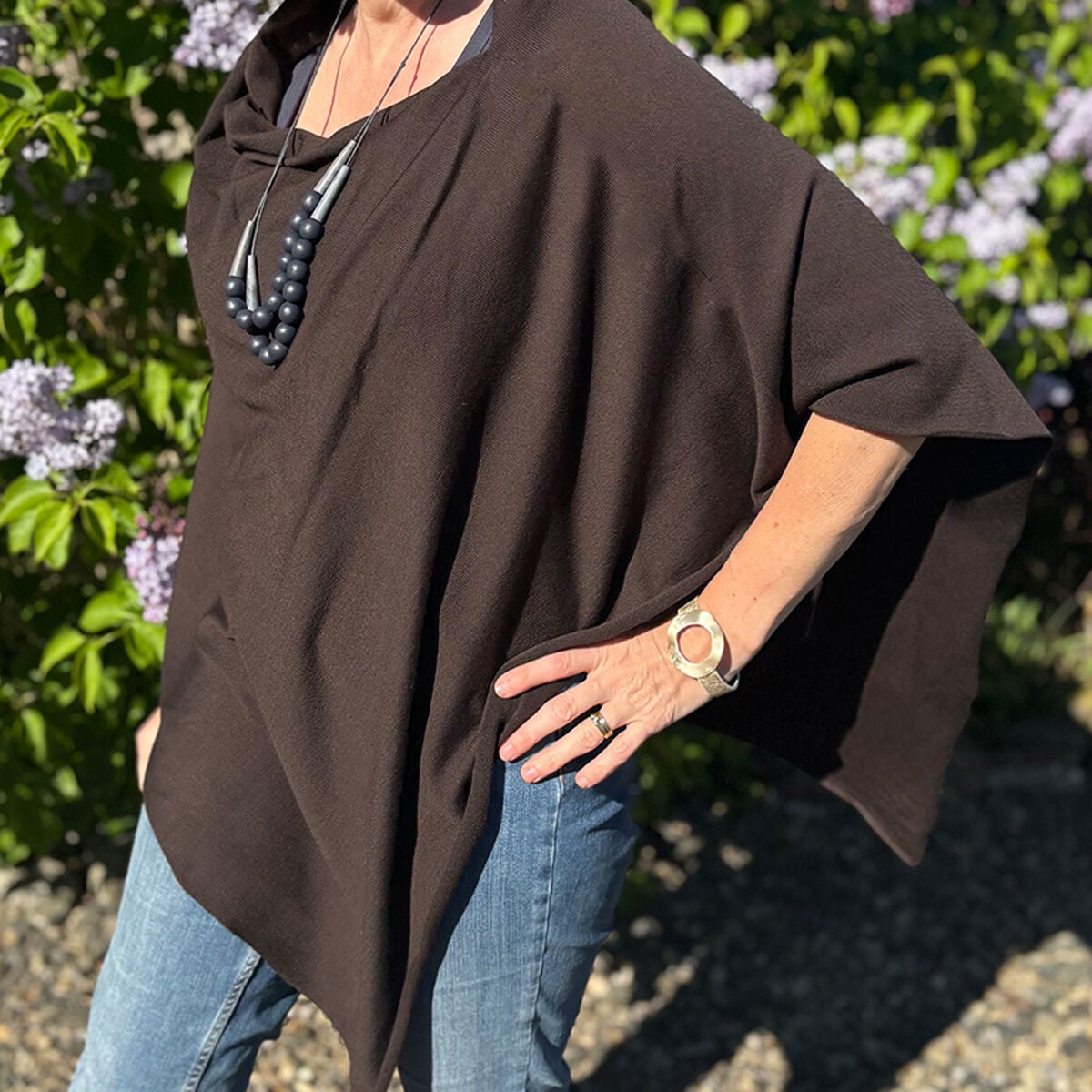 Teviot Chocolate Brown Merino Poncho | The Travelwrap Company