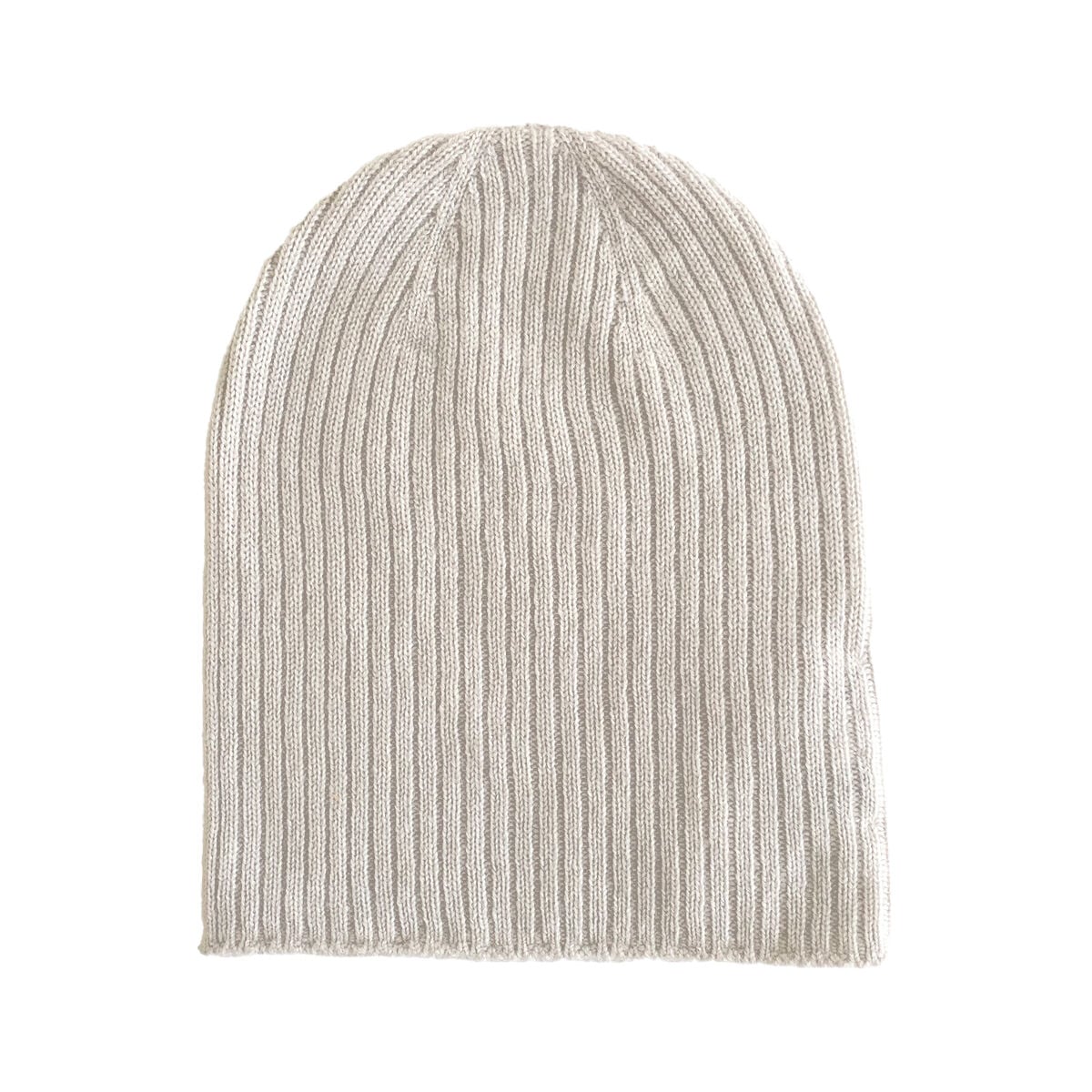 Slouchy Flat Rib Putty Cashmere Beanie | The Travelwrap Company