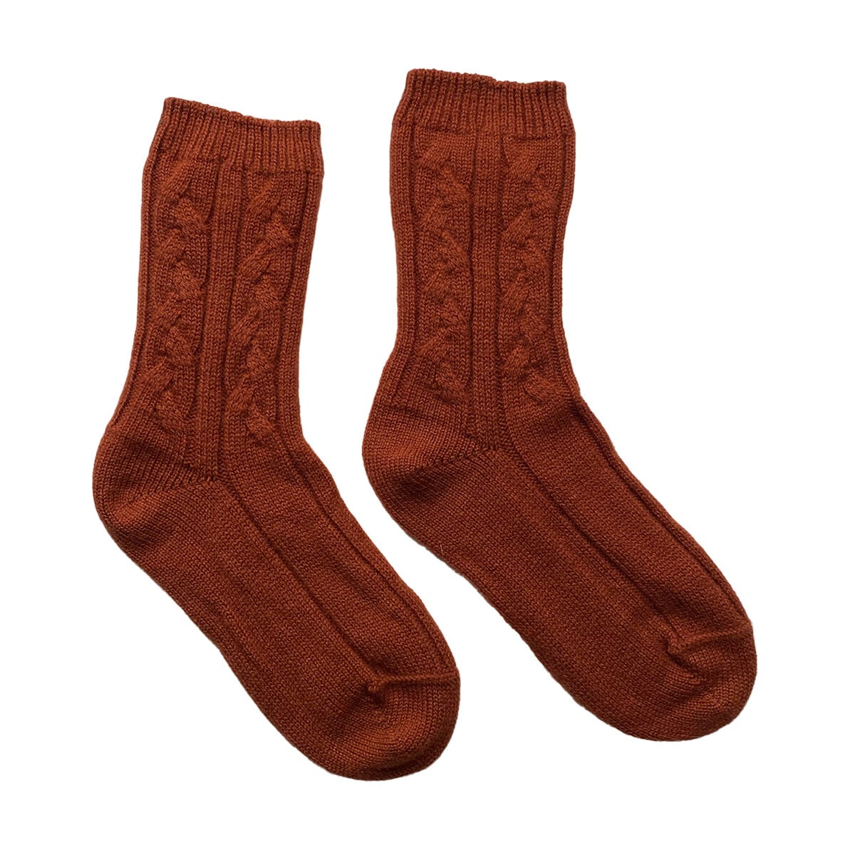 Women's Rust Brown cable knit cashmere socks / The Travelwrap Company