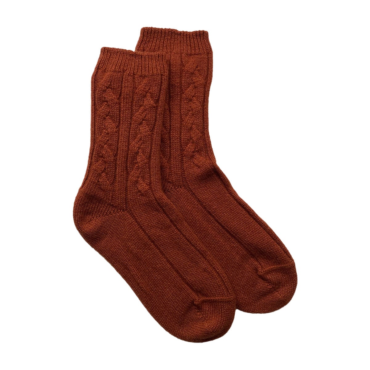 Women's Rust Brown cable knit cashmere socks / The Travelwrap Company